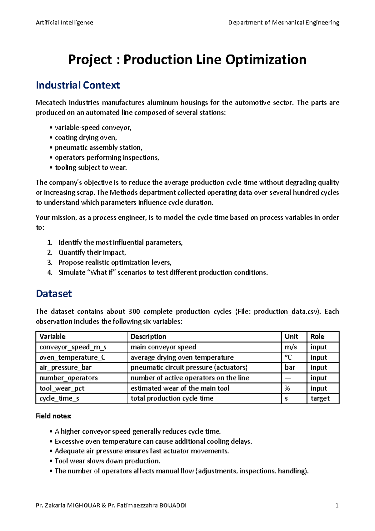 AI Project MECH 101: Production Line Optimization Regression Analysis ...