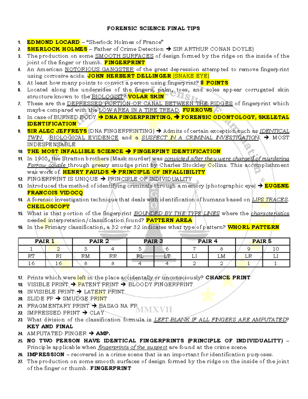 Forensic Science Final Exam Tips: Key Concepts & Highlights - Studocu