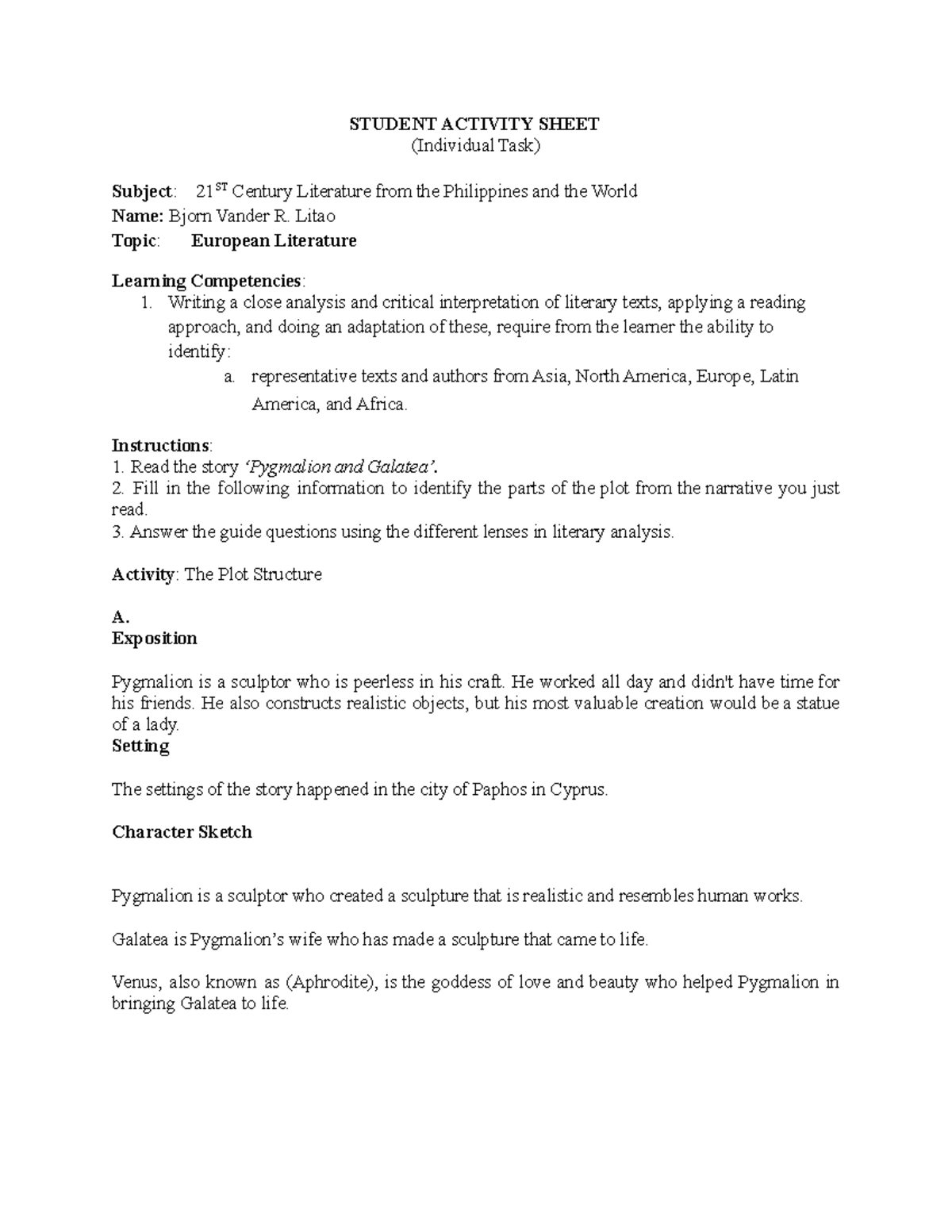 21ST Century Lit: Close Analysis & Interpretation of Pygmalion - Studocu