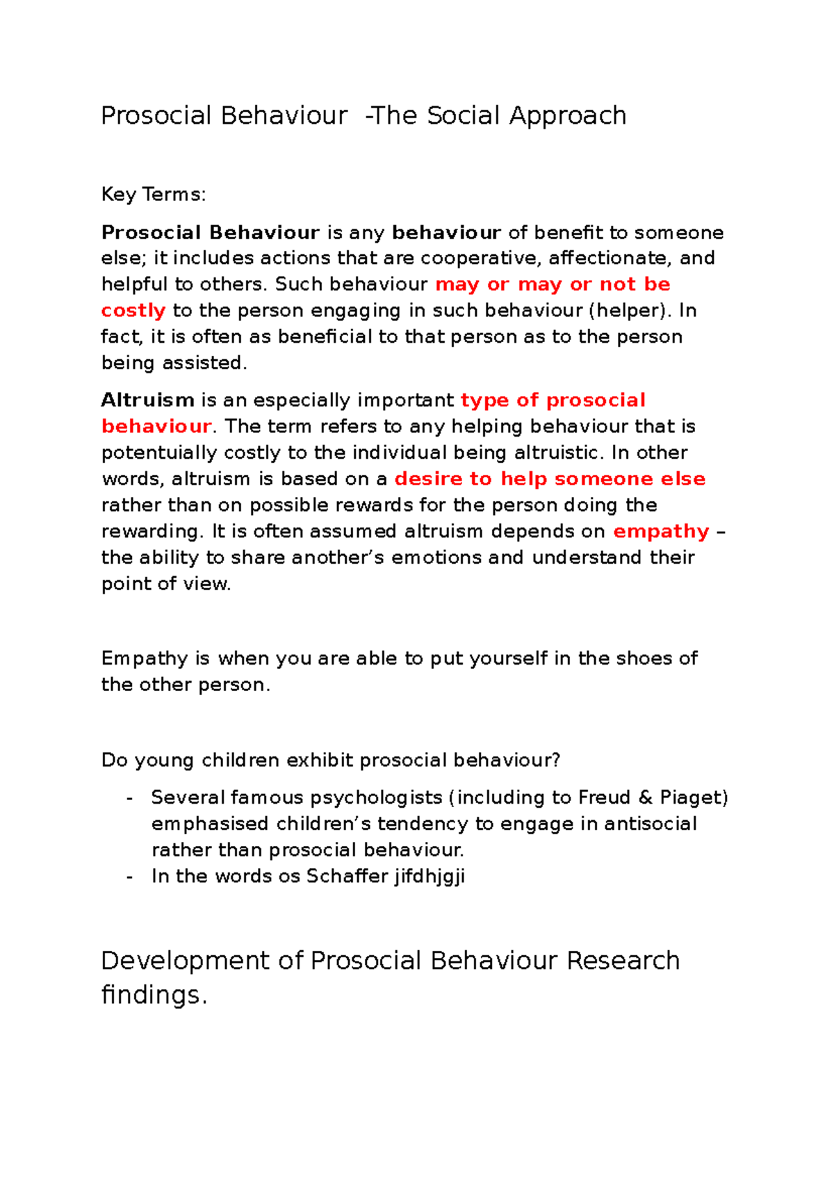 The Social Approach: Key Terms in Prosocial Behaviour - Studocu