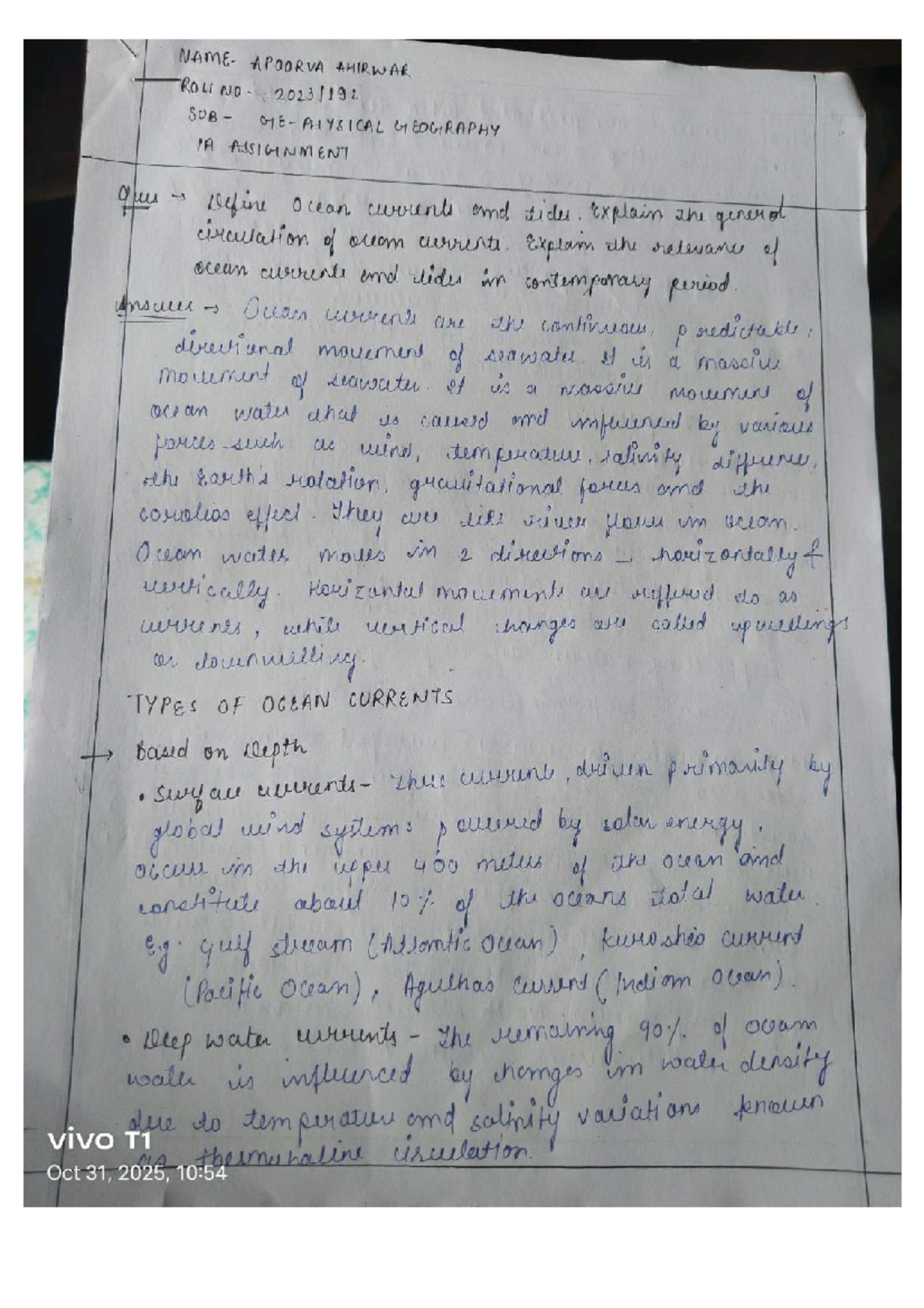 GEOGRAPHY 1A ASSIGNMENT: Ocean Currents and Tides Explained - Studocu