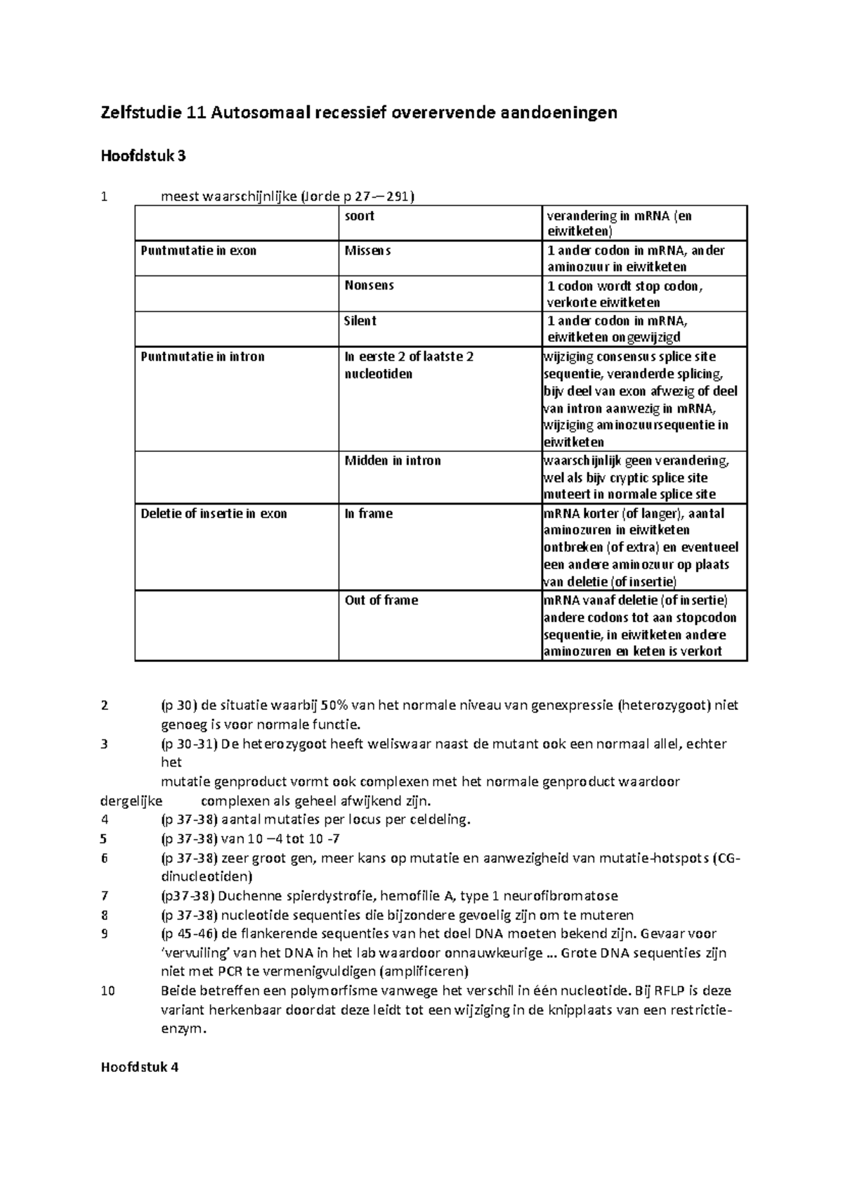 Zelfstudie 11: Autosomaal Recessieve Overerving & Mutaties - Studeersnel