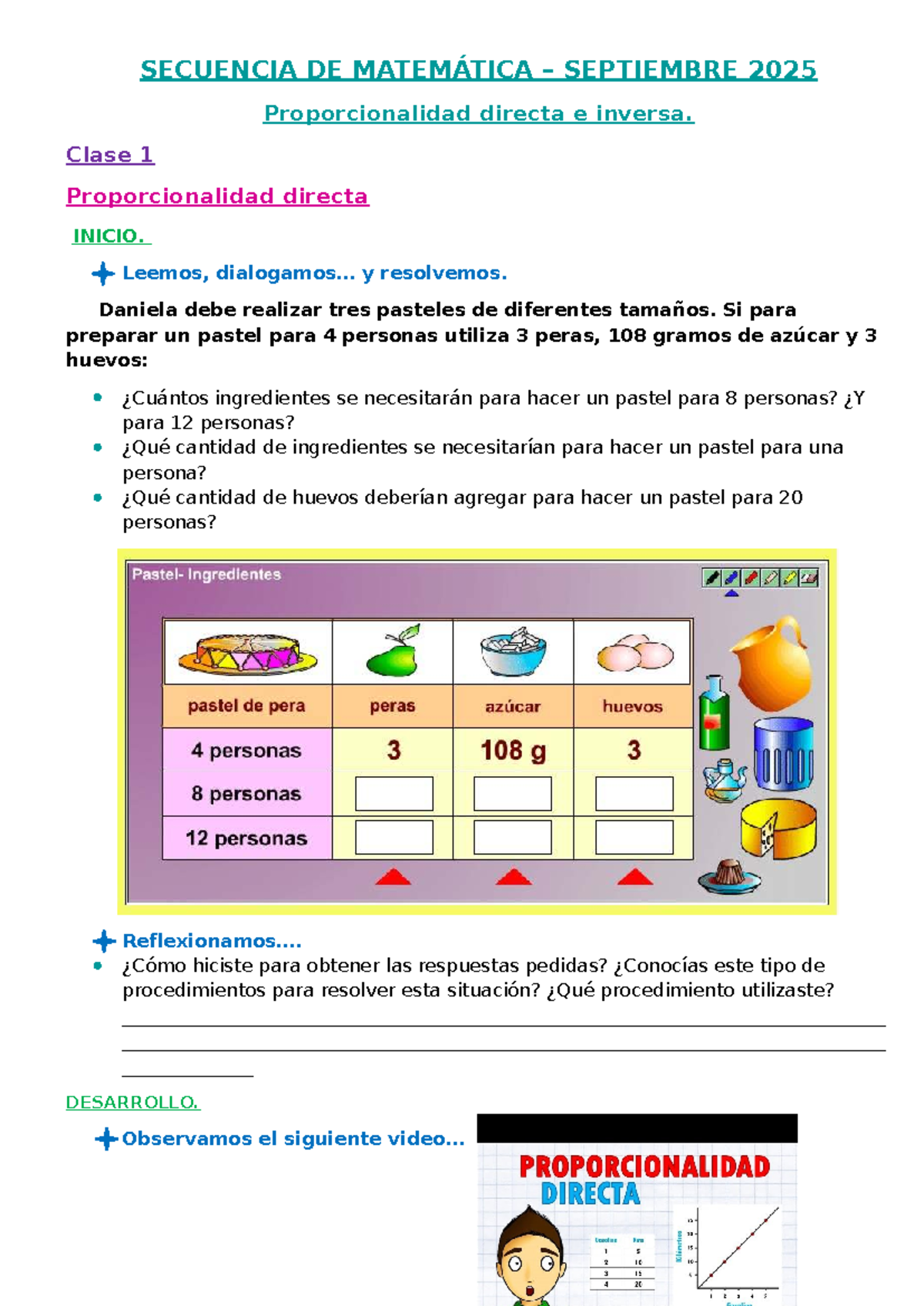 SECUENCIA DE MATEMÁTICA 2025: Proporcionalidad Directa e Inversa - Studocu