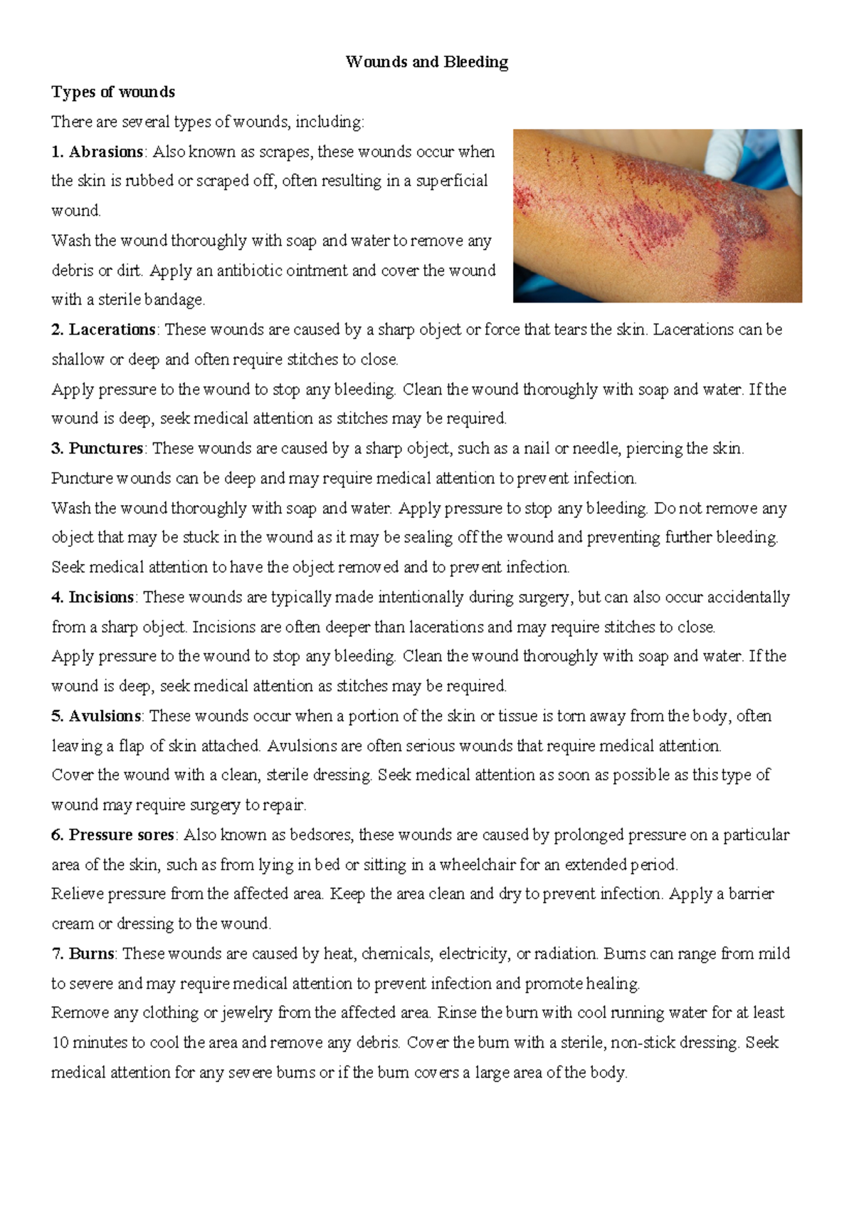 5. Wounds and Bleeding - Wounds and Bleeding Types of wounds There are ...