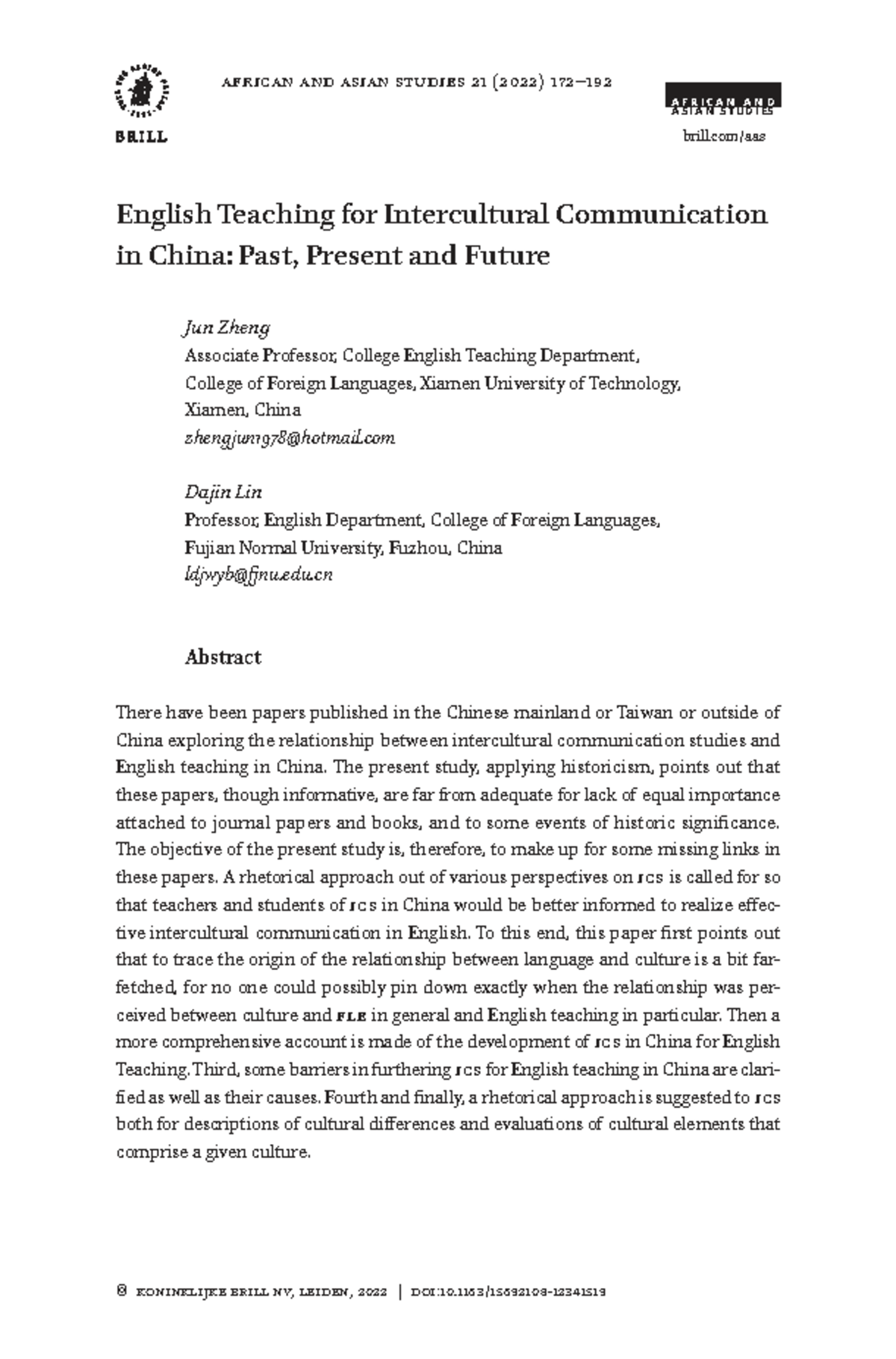 African and Asian Studies 21: English Teaching for Intercultural ...