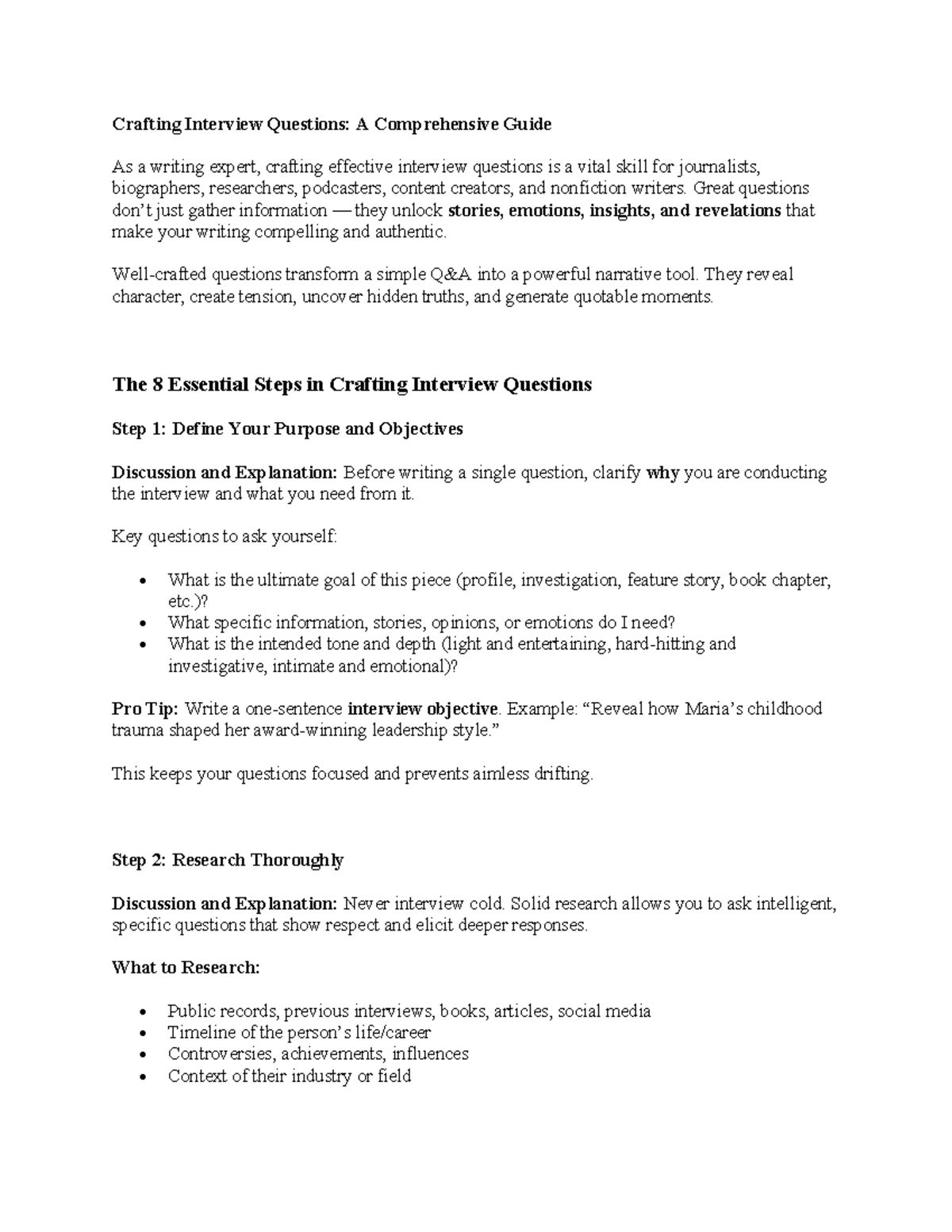 Crafting Effective Interview Questions: A Step-by-Step Guide - Studocu