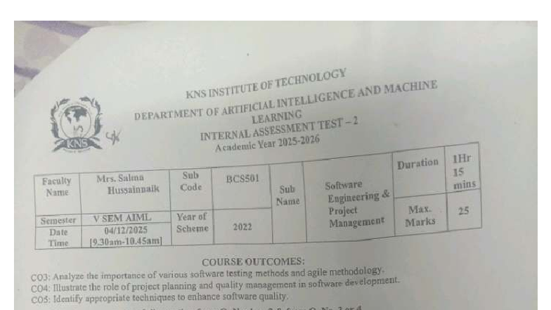 KNS BCS501 Software Engineering & Project Management Practice Material ...