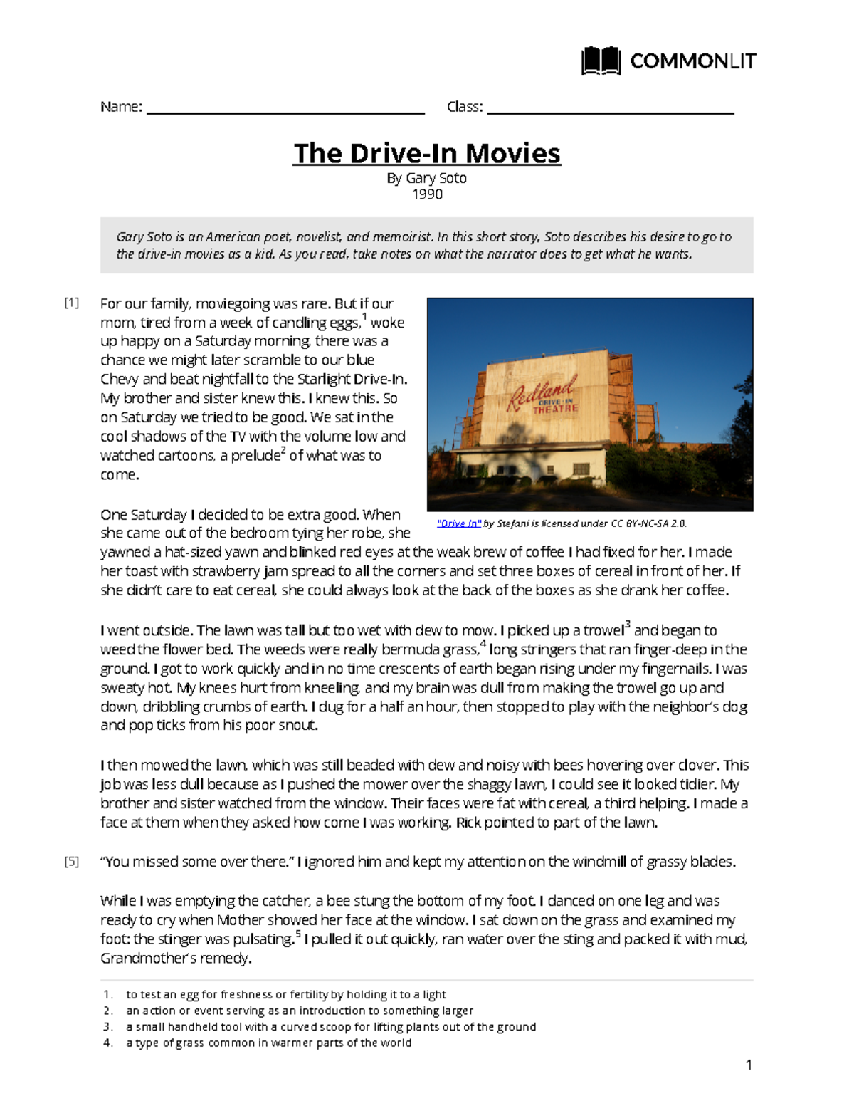 "Midterm Study Notes: 'The Drive-In Movies' by Gary Soto (ENG101 ...