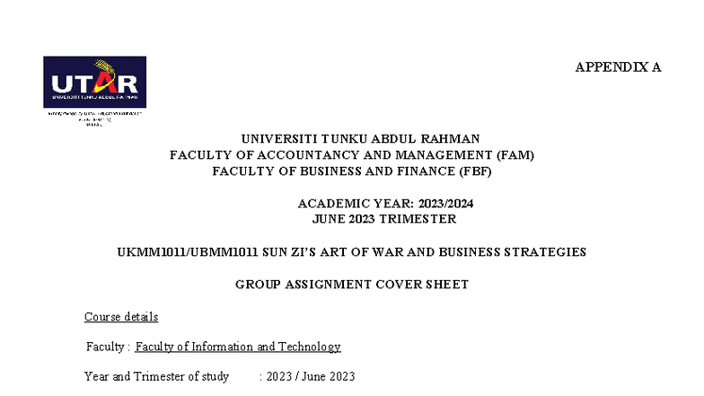 UBMM1011 FICT L1 G3 Coca-Cola Group Assignment Cover Sheet and Marking ...