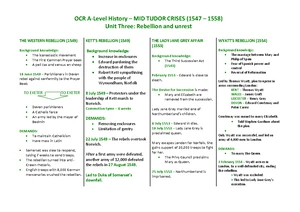 OCR A-Level History Mid Tudor Crises: Rebellion and Unrest Revision ...