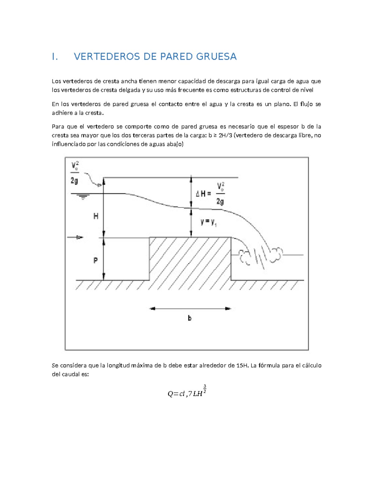 Teoría de Vertederos de Pared Gruesa - Análisis y Cálculos - Studocu
