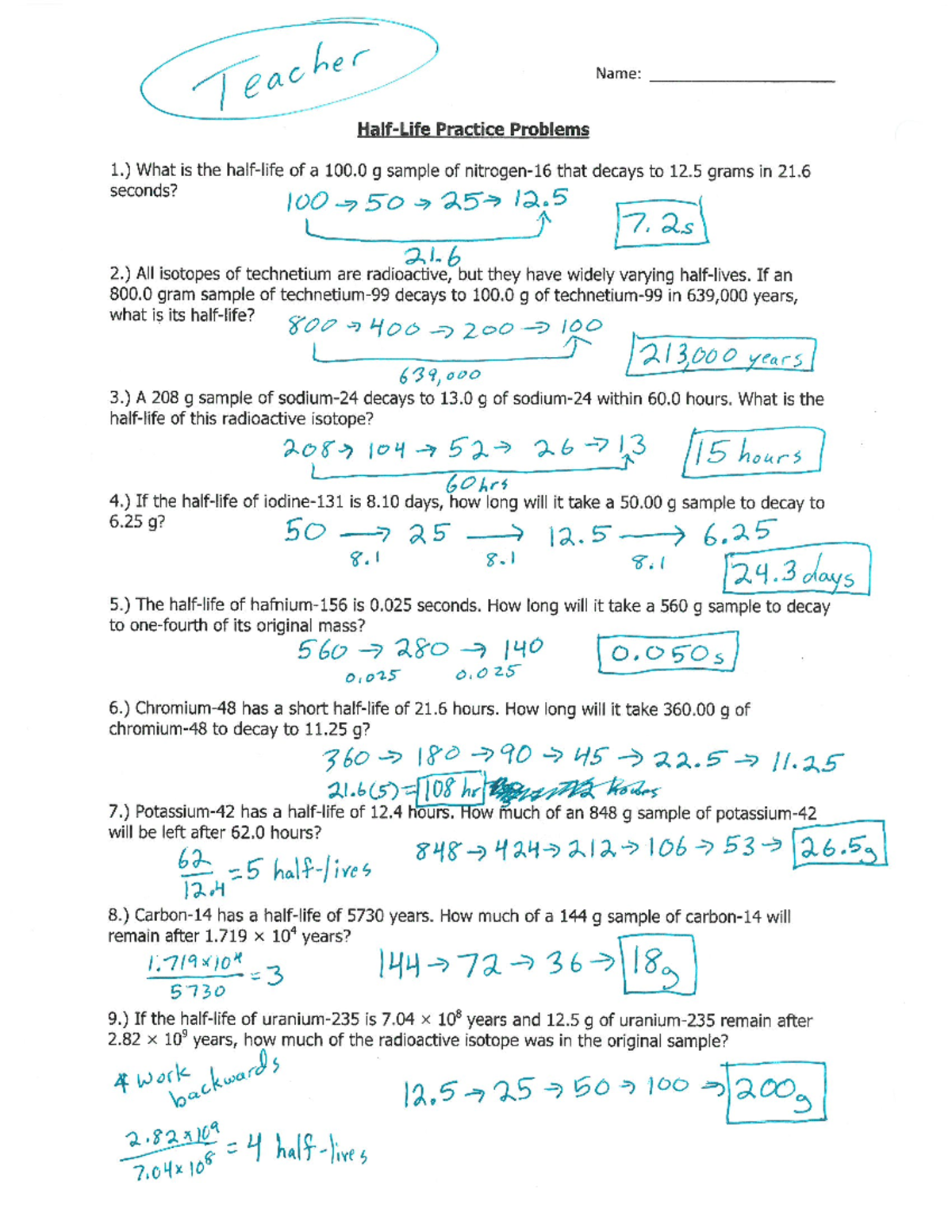 Chem E - Half-life Problems Practice and Solutions - Studocu