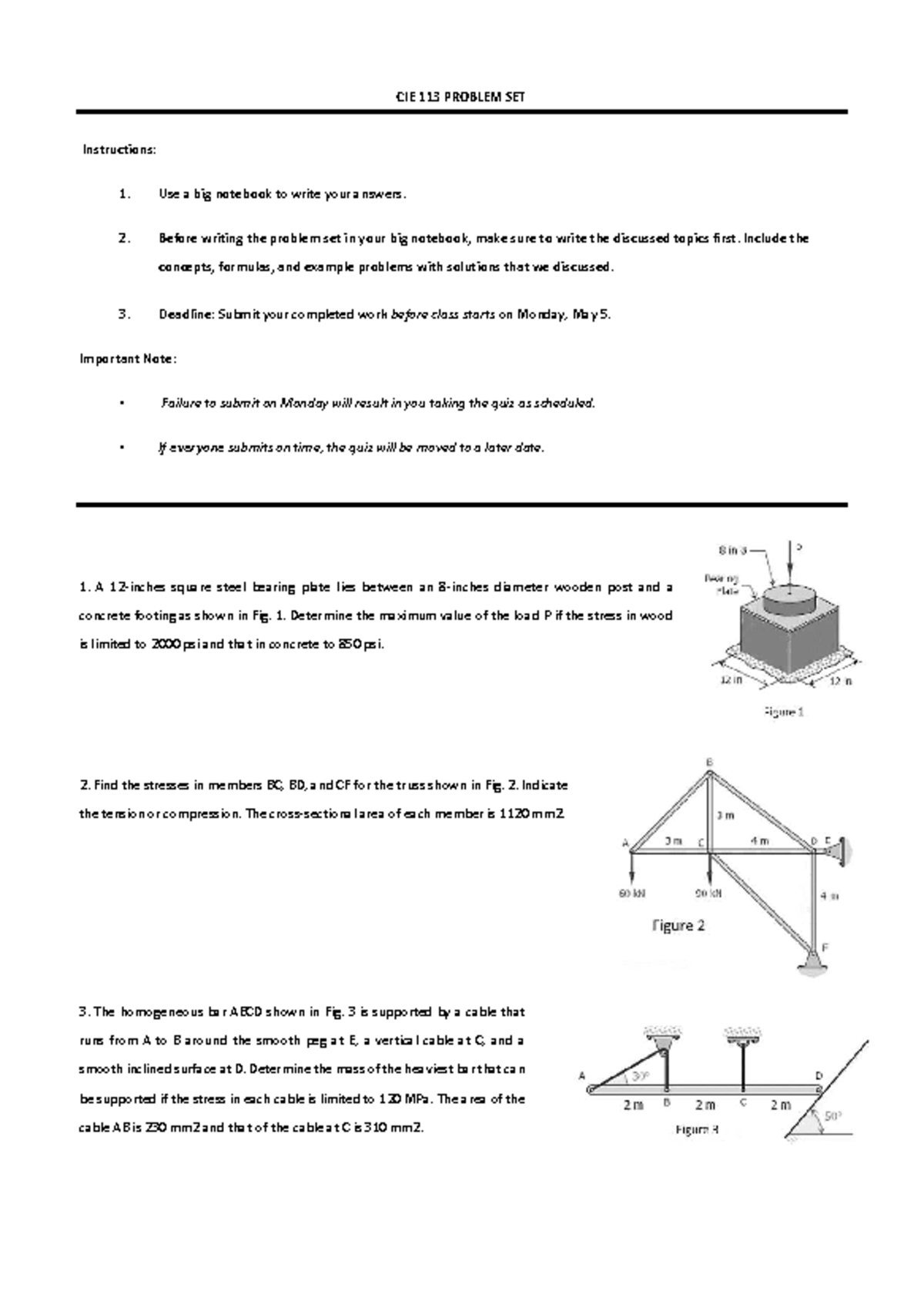 CIE 113 Problem Set Notes: Stress Analysis & Load Calculations - Studocu
