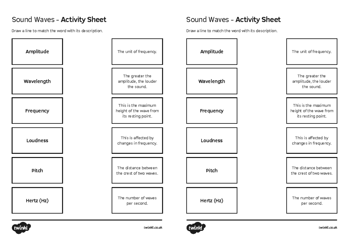 Sound Waves Activity Sheet: Match Terms with Descriptions - Studocu