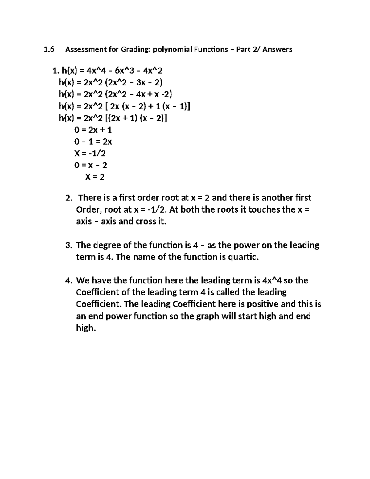 Polynomial Functions Assessment 1.6: Detailed Solutions & Analysis ...