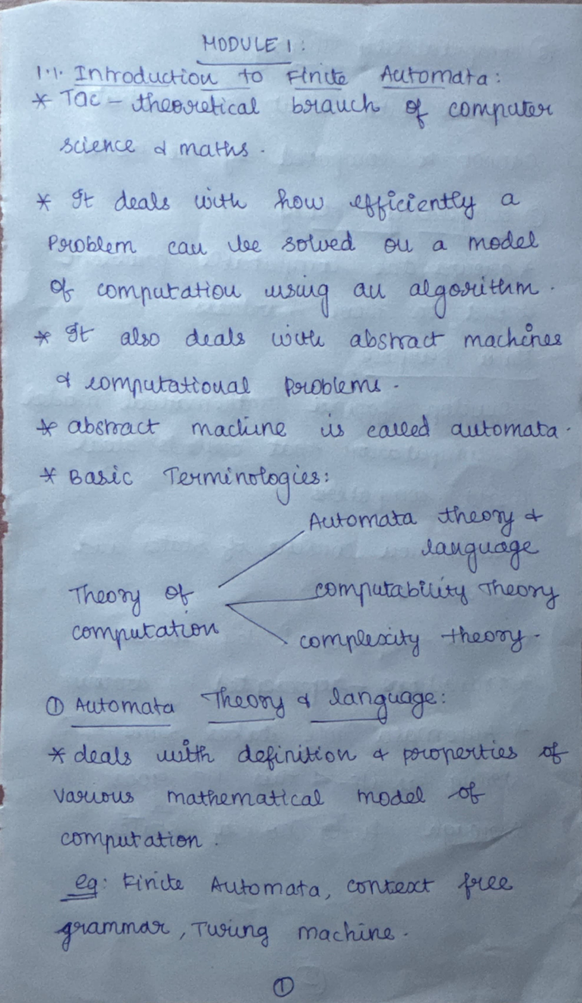 TOC Module 1: Introduction to Finite Automata Concepts and Terminology - Studocu