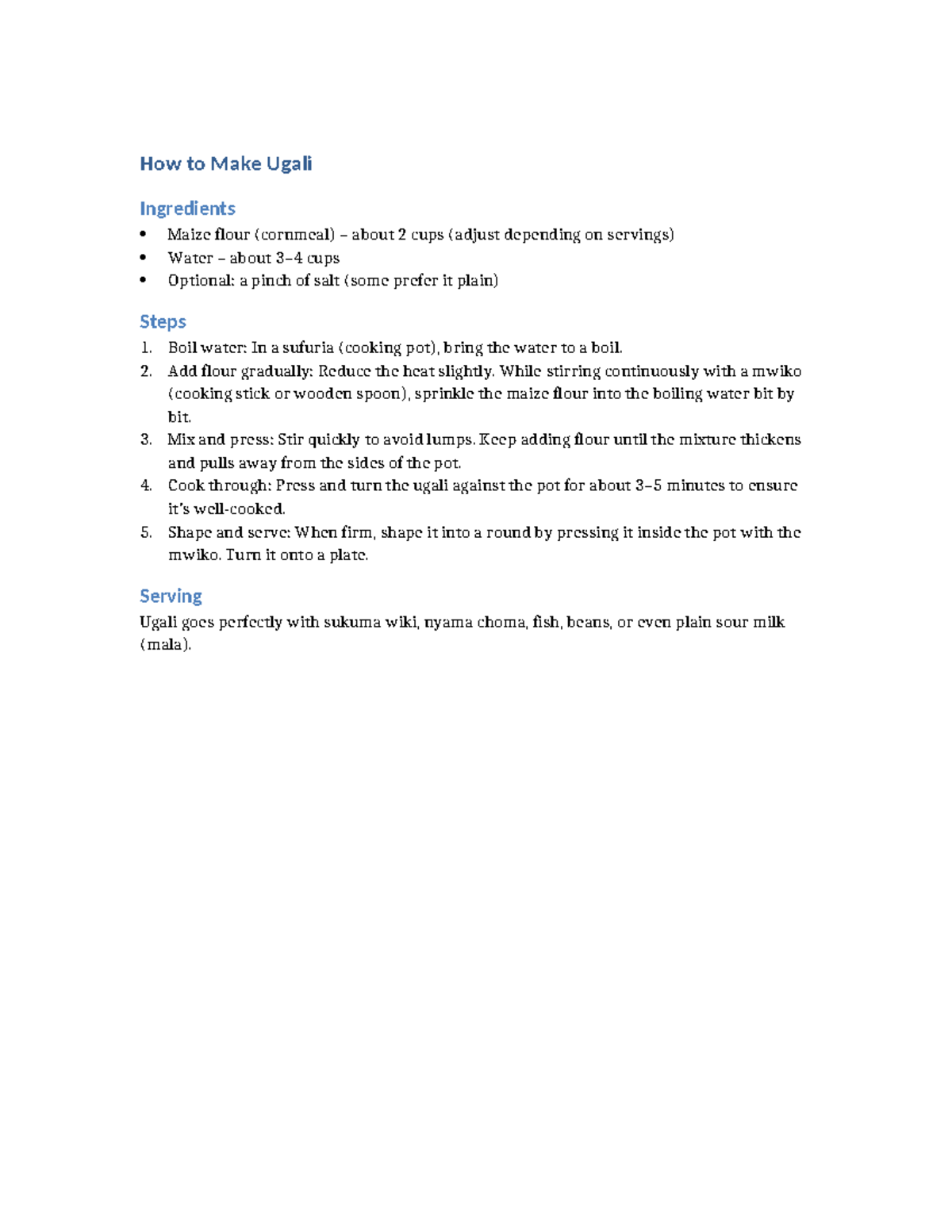 How to Make Ugali - Cooking Guide for Course 101 - Studocu