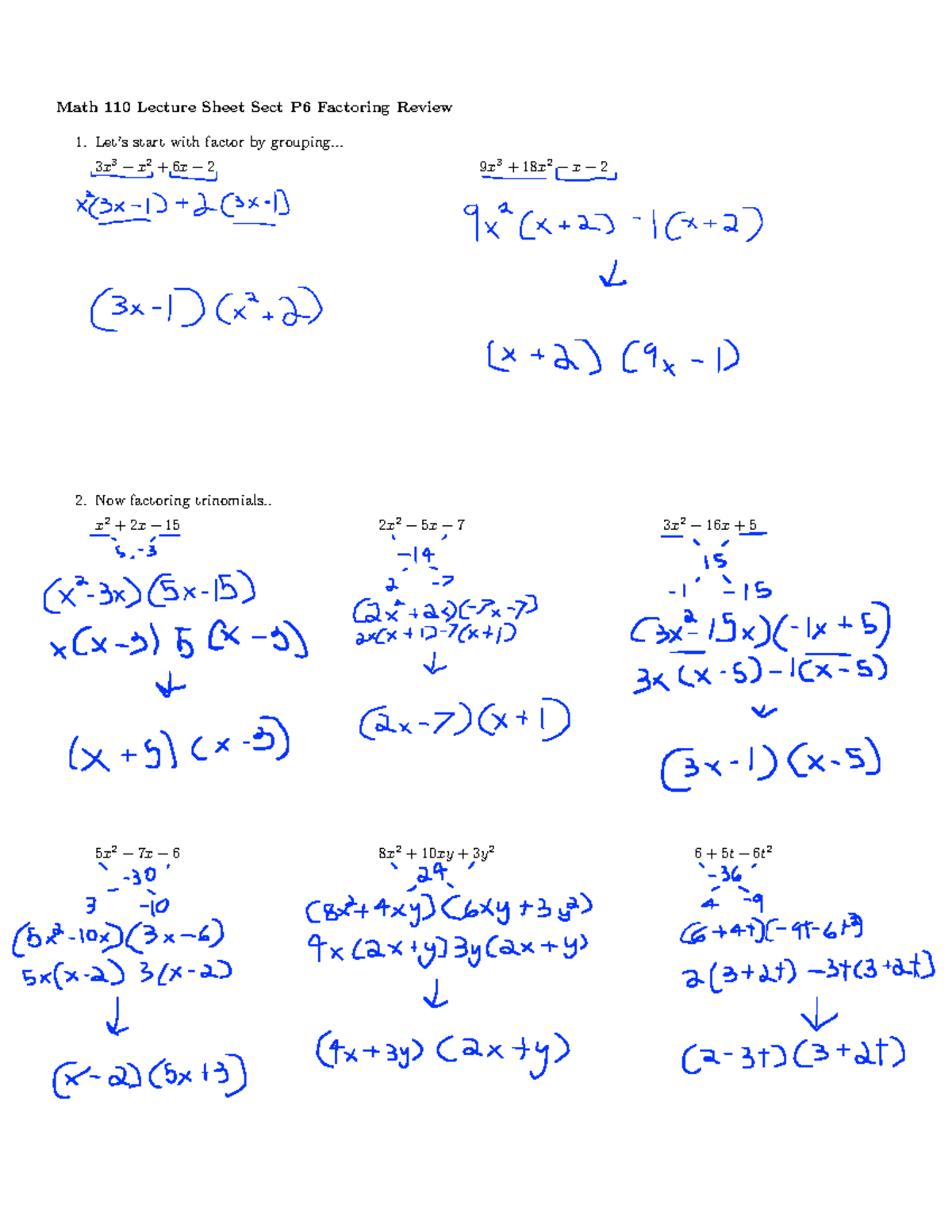 Math 110 Lecture: Comprehensive Factoring Review and Practice - Studocu