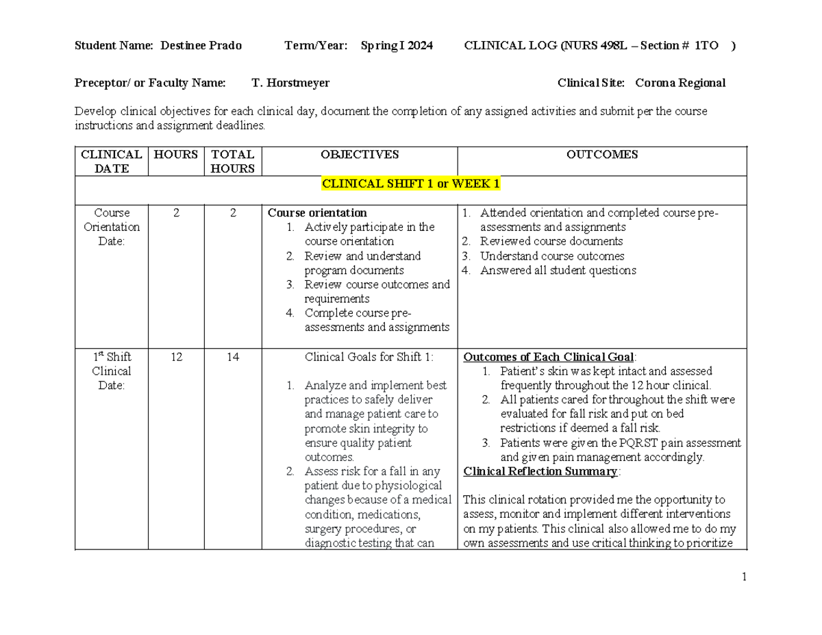 Clinical LOG Template 5-6-Complete - Preceptor/ or Faculty Name: T ...
