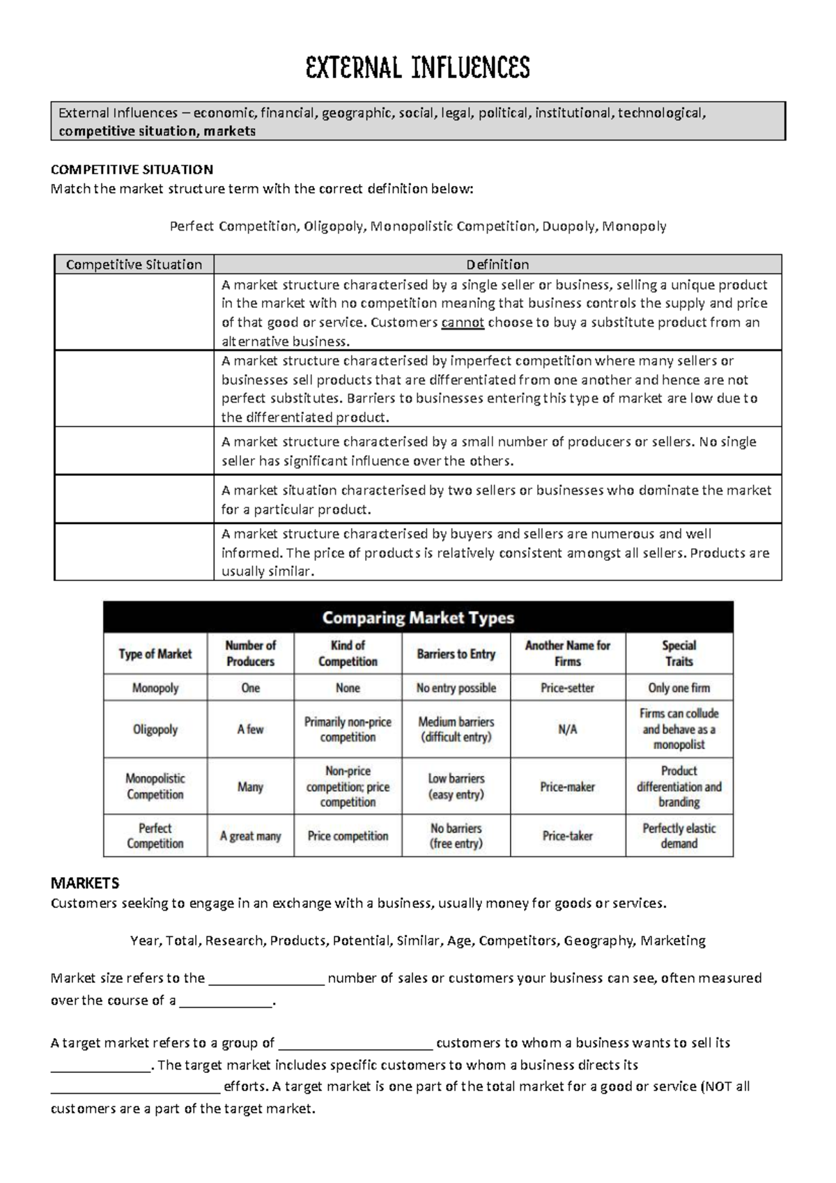 External Internal Influences - EXTERNAL INFLUENCES External Influences ...