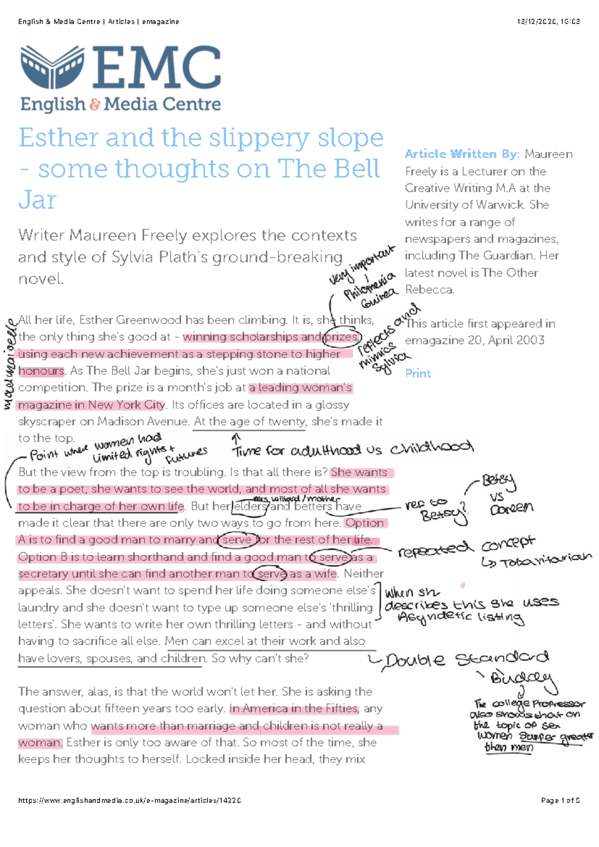 Esther and the Slippery Slope: Insights on The Bell Jar - Studocu
