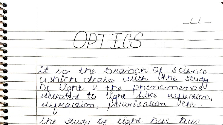 Optics (PHYS 101): Study of Light Phenomena and Principles - Studocu