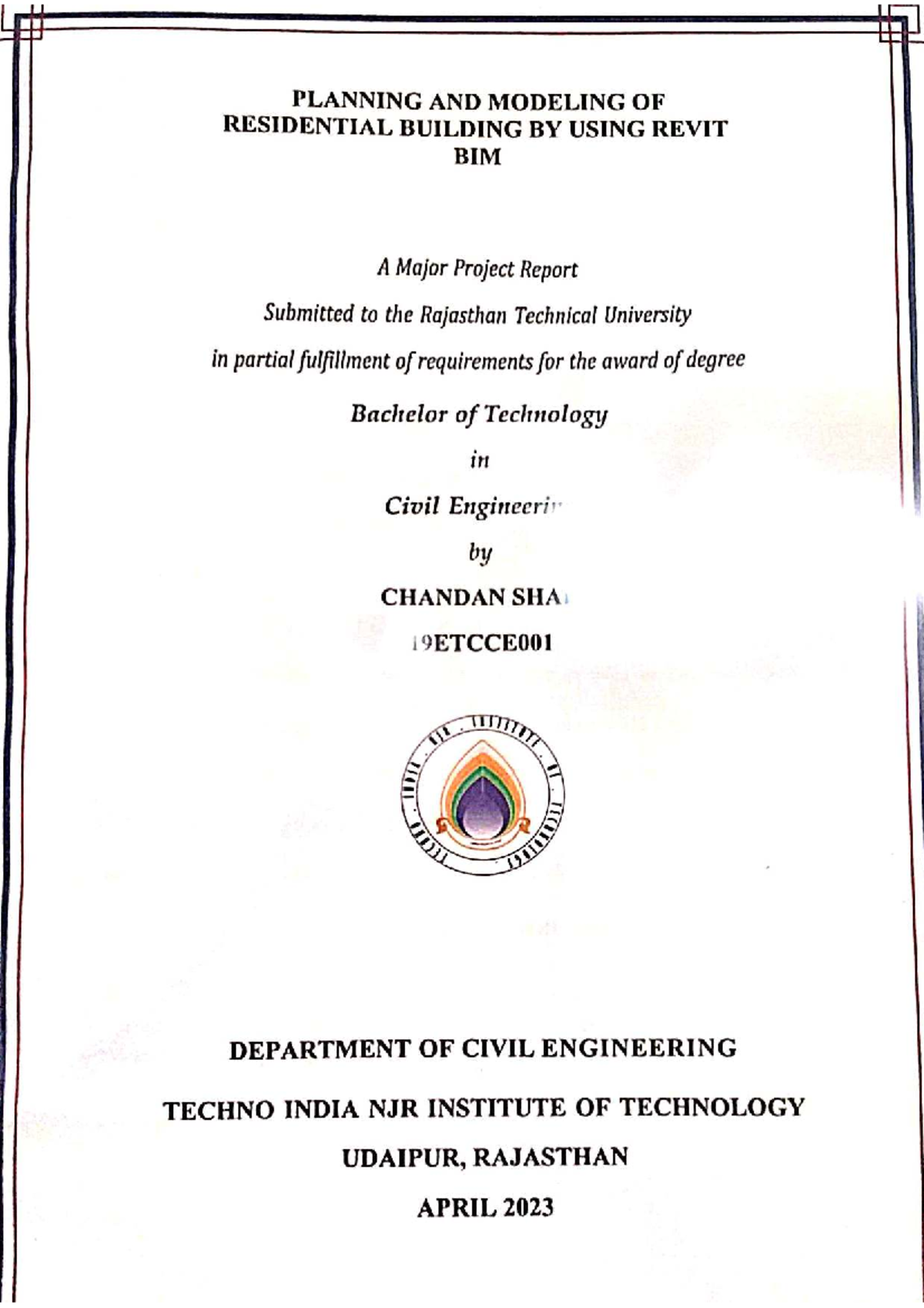 B.Tech Project Report: Planning & Modeling of Residential Building ...