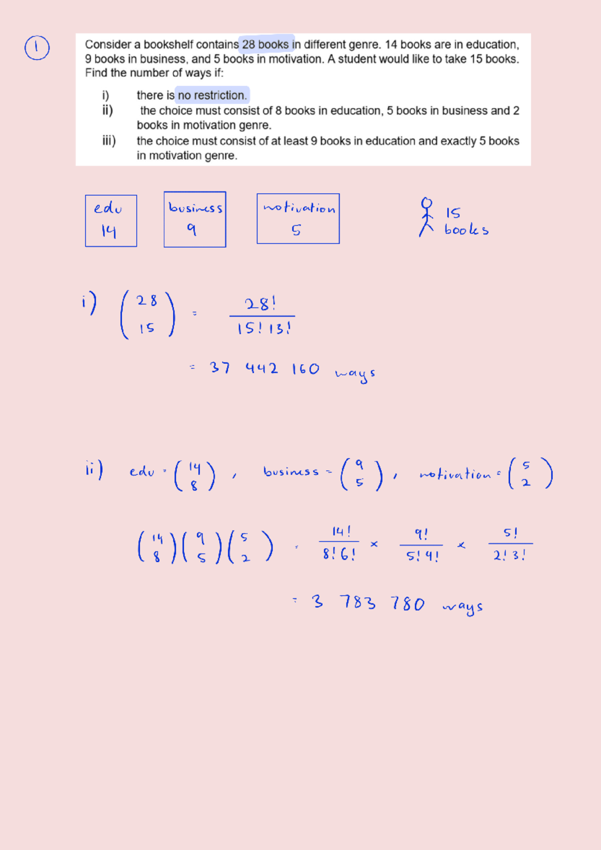 Exercise 1 Discrete Math - I Consider a bookshelf contains 28 books in ...