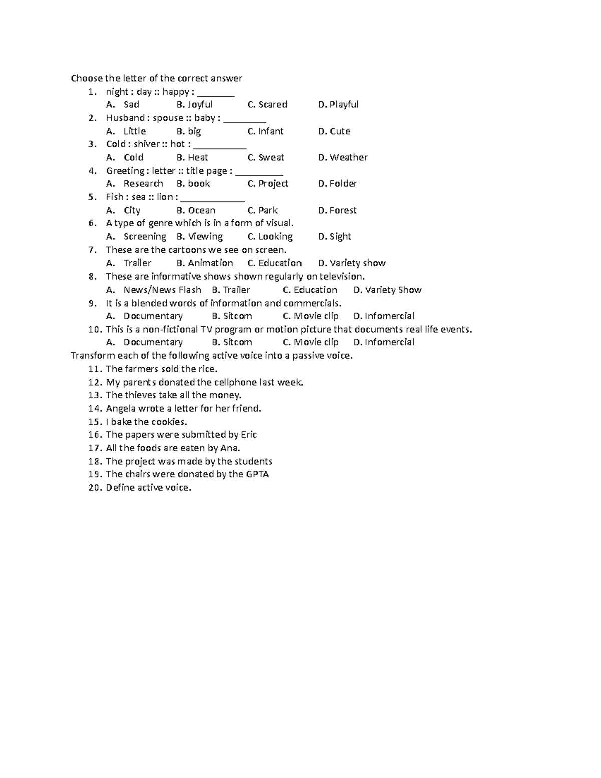 Mga Worksheet para sa Pagsasaling-Wika (IKATLONG MARKAHAN) - Studocu