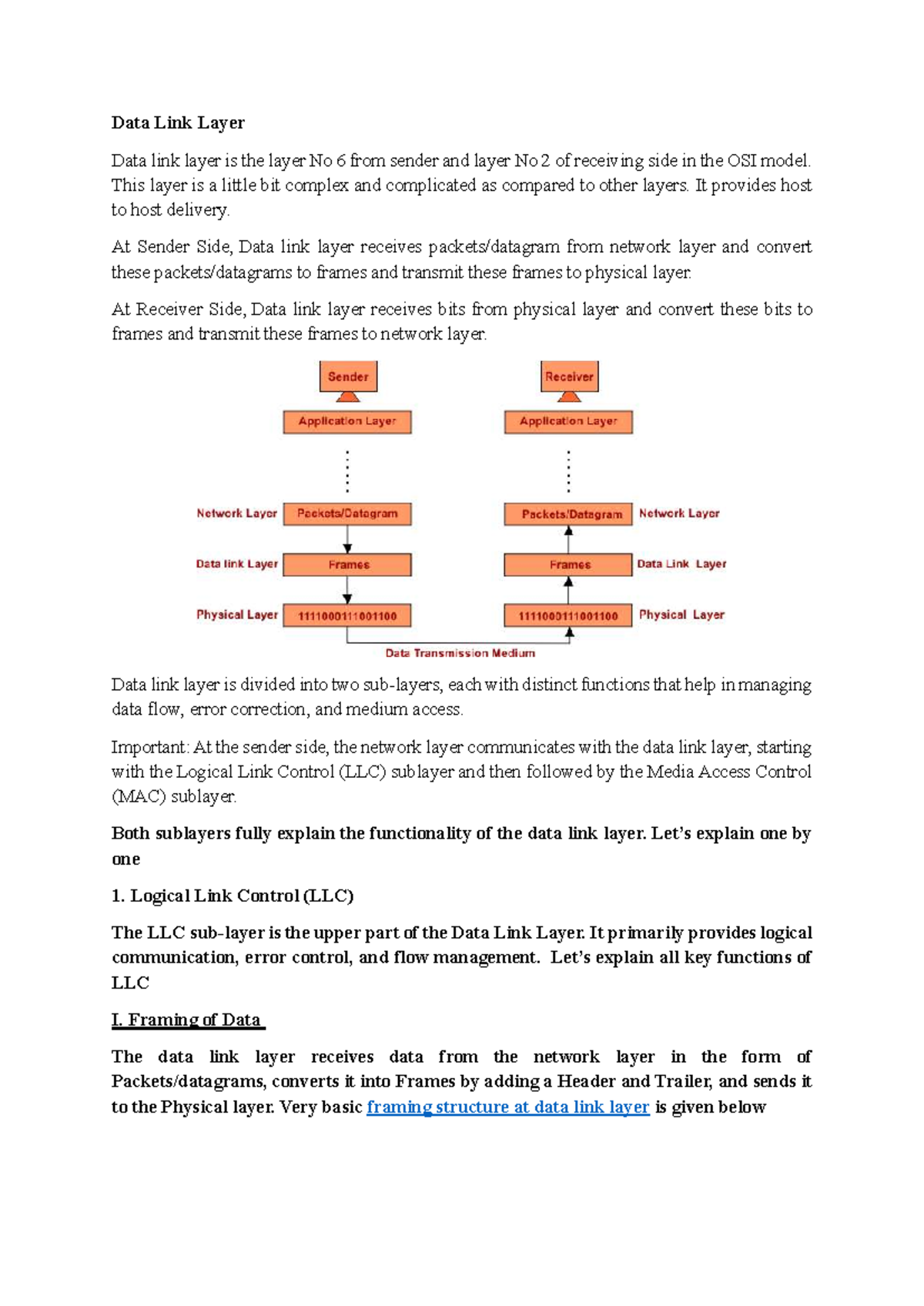 Data Link Layer Overview and Functions (CS101) - Studocu