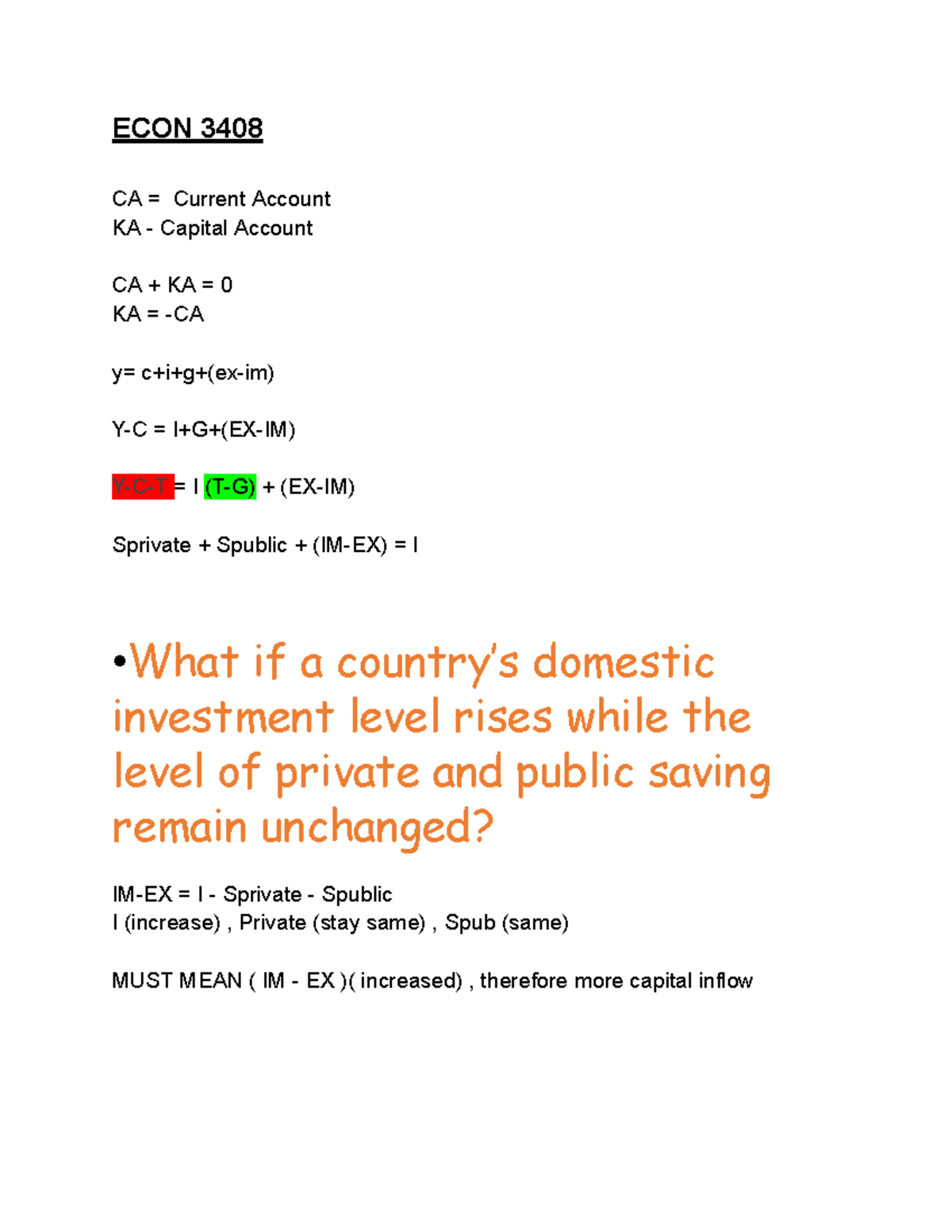Lecture Notes - ECON 3408: Understanding Current and Capital Accounts ...