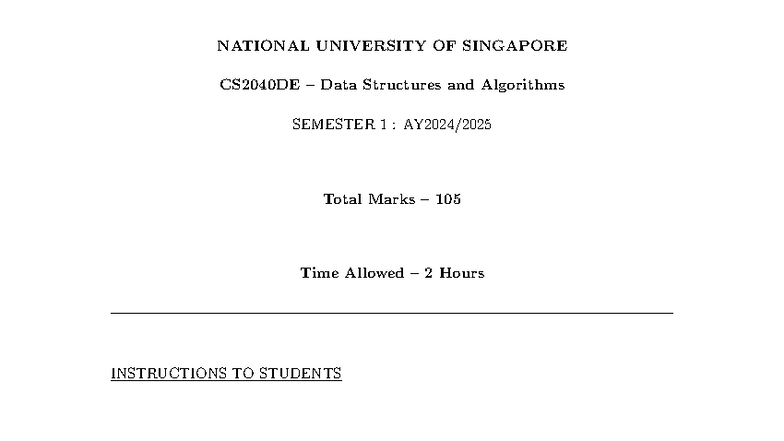 CS2040DE - Data Structures & Algorithms Final Exam Guide - Studocu