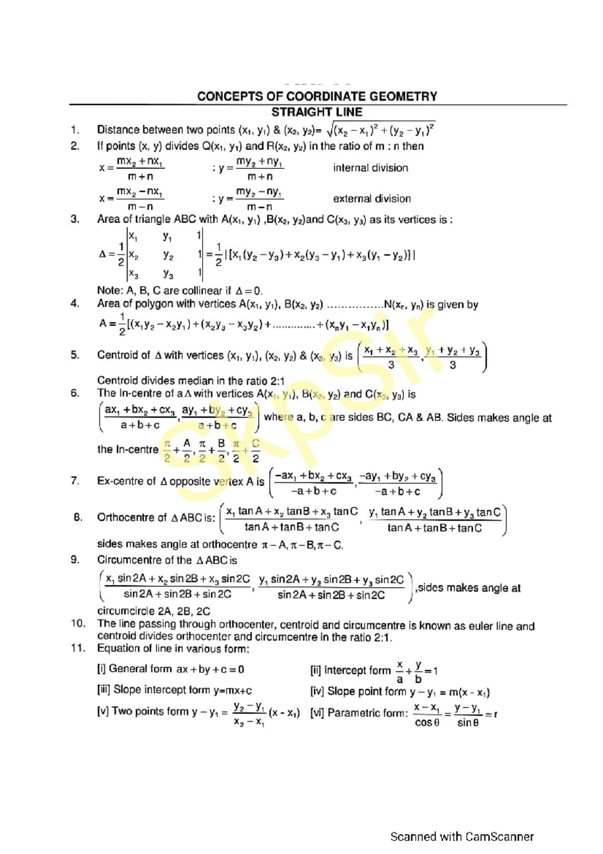 Coordinate Geometry Formulas: Straight Lines & Circles (MATH101) - Studocu