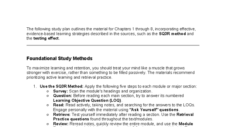 Psych 101 Study Plan: Chapters 1-8 Overview & Strategies - Studocu