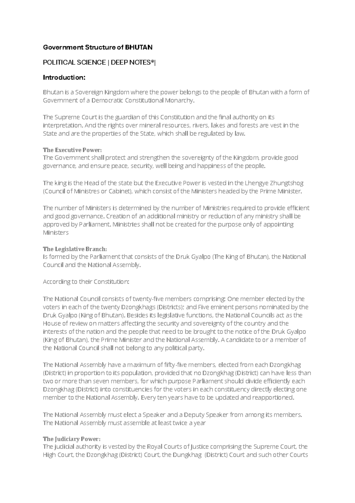 Government Structure of Bhutan: Political Science Overview - Studocu