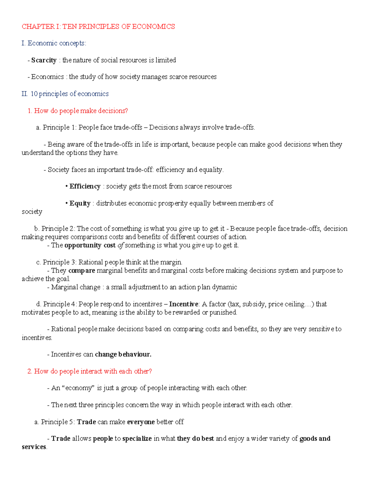 CHAPTER I: TEN PRINCIPLES OF ECONOMICS - Key Concepts and Insights ...