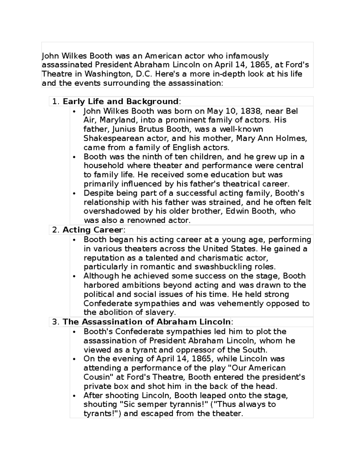 physica cience paper - John Wilkes Booth was an American actor who ...