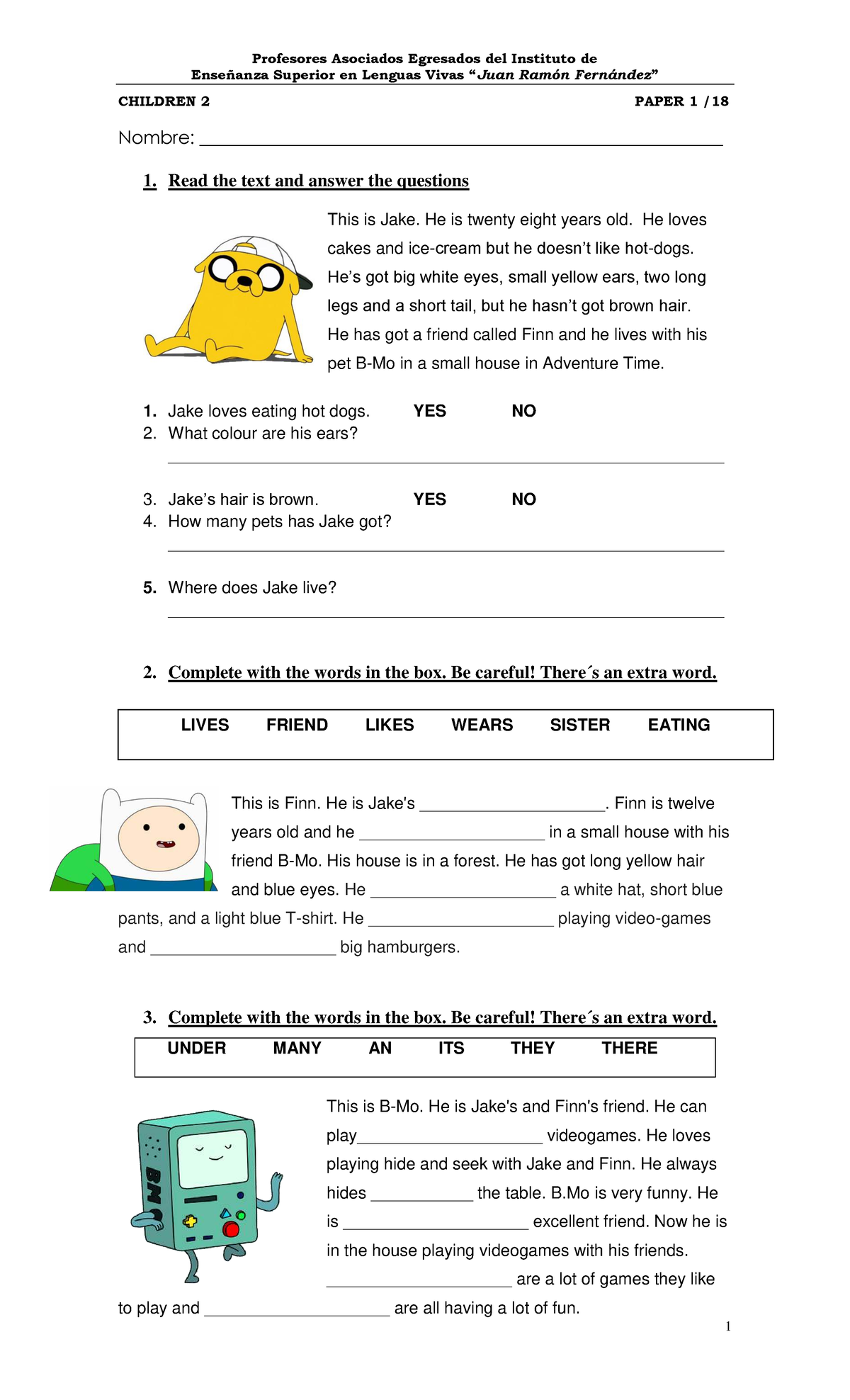 Children 2: Finn and Jake - Paper 1 Activities and Questions - Studocu