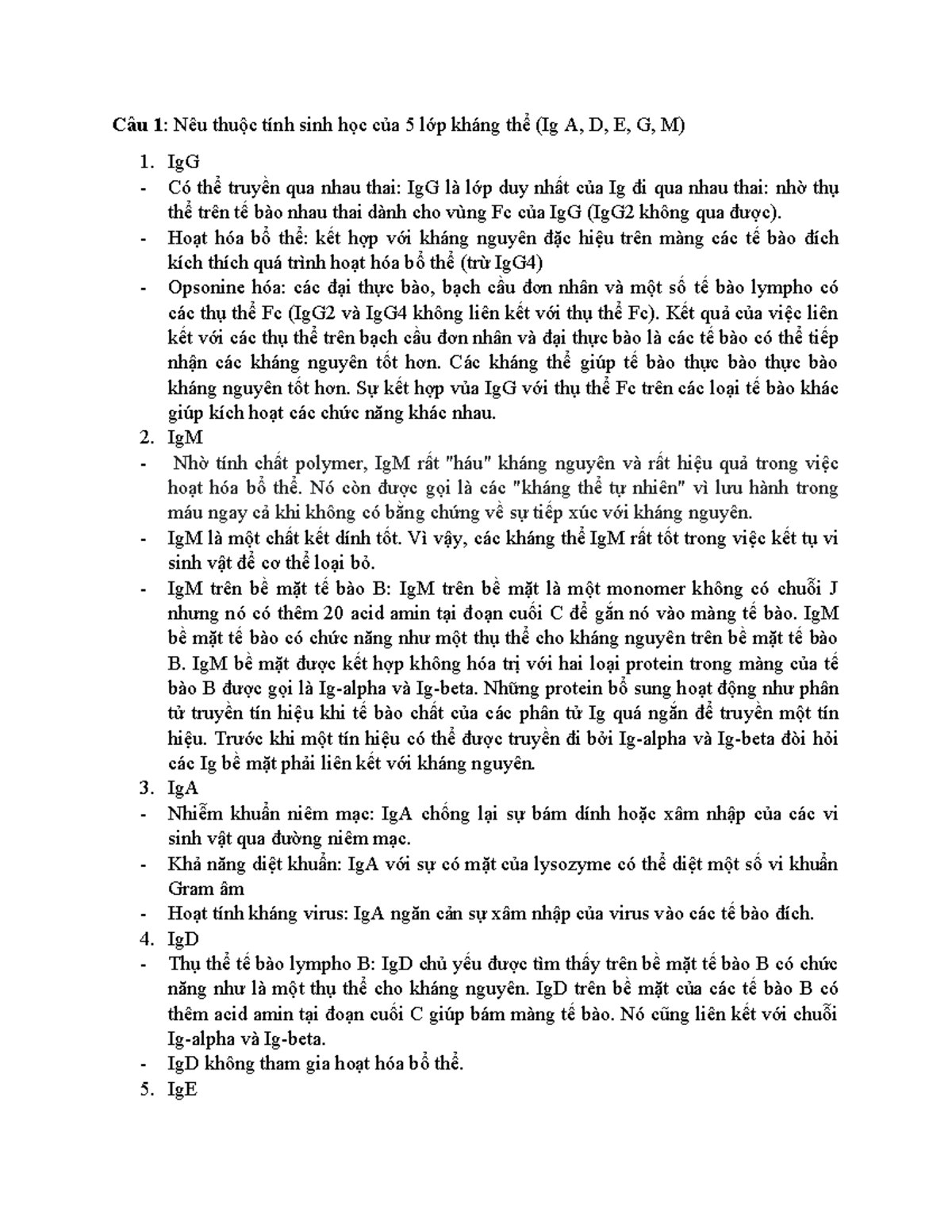 Sinh lý bệnh - Miễn dịch kháng thể: Lớp Ig và Đặc điểm Sinh học - Studocu