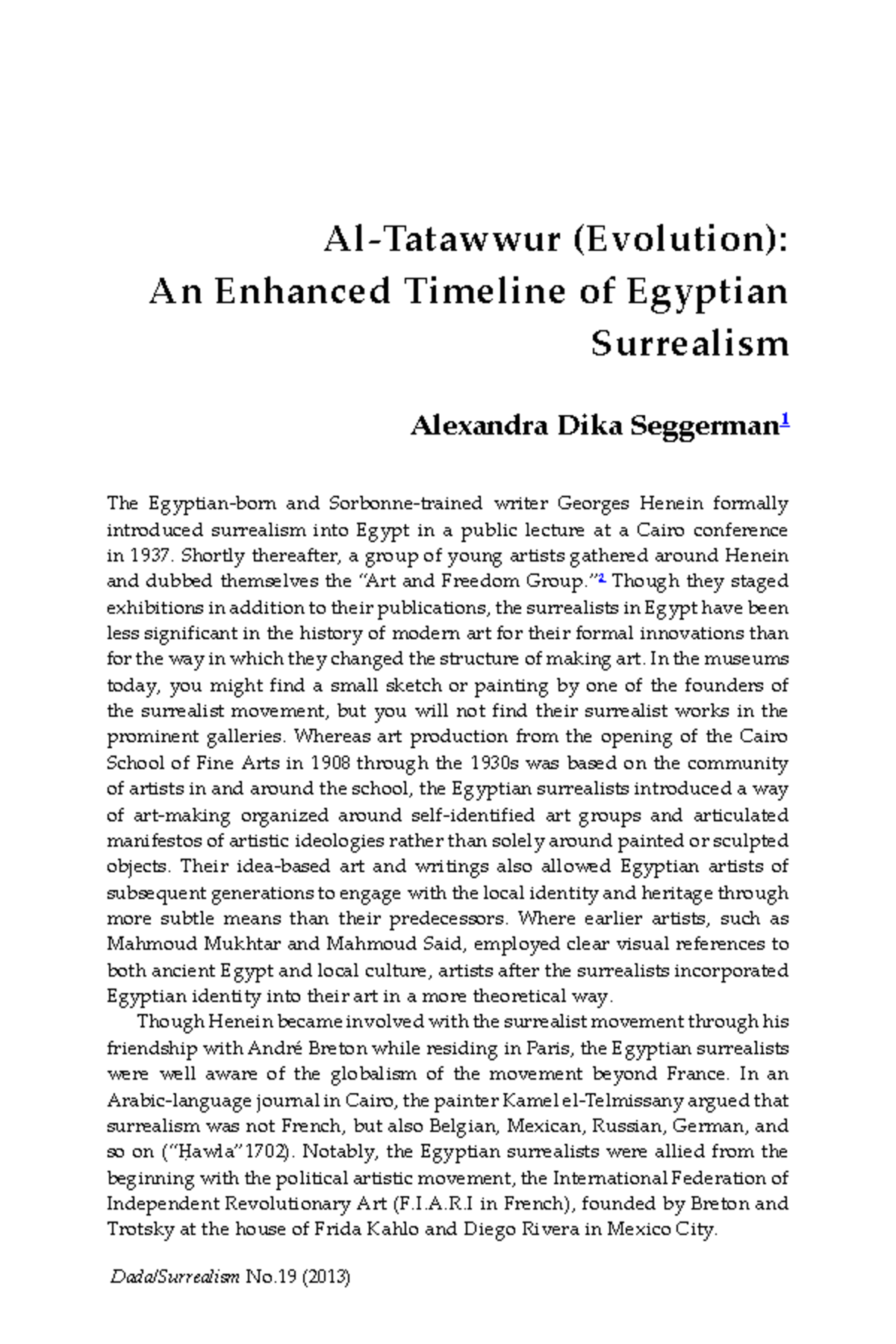 Dada/Surrealism No.19: Enhanced Timeline of Egyptian Surrealism - Studocu