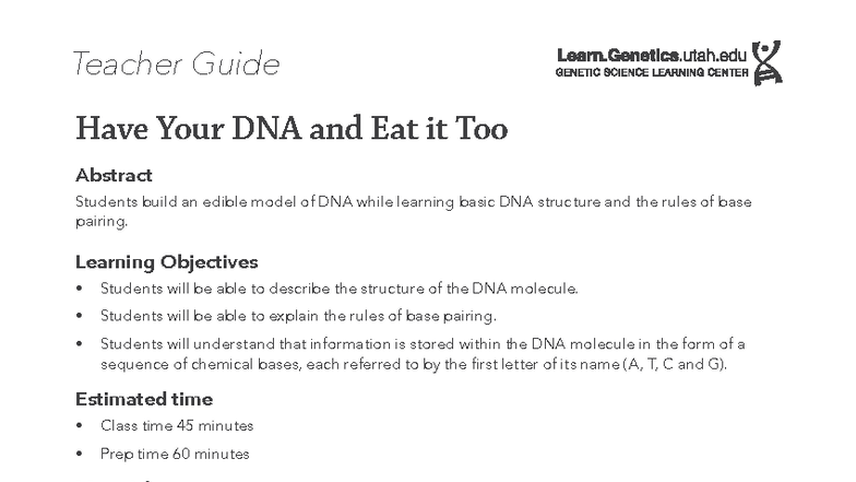 Teacher Guide: Have Your DNA and Eat It Too - Edible Model Activity ...