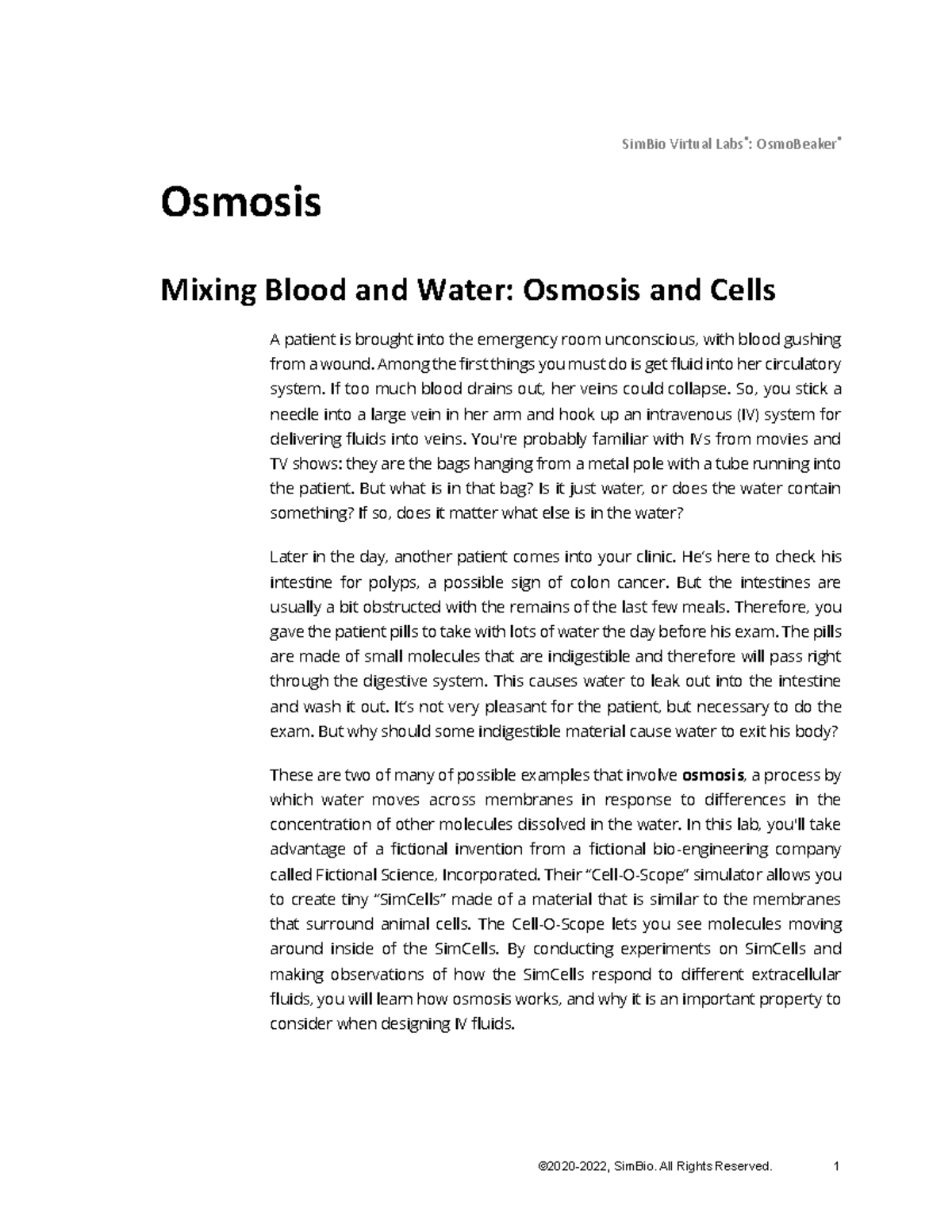 Bio1140 Lab2 - Understanding Osmosis Through SimCells and IV Fluids ...