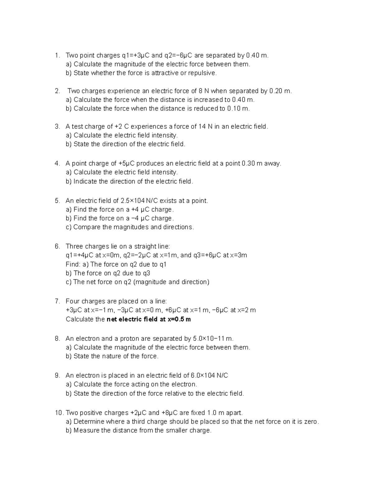 Physics-QUIZ - Electric Forces and Fields Analysis - Studocu
