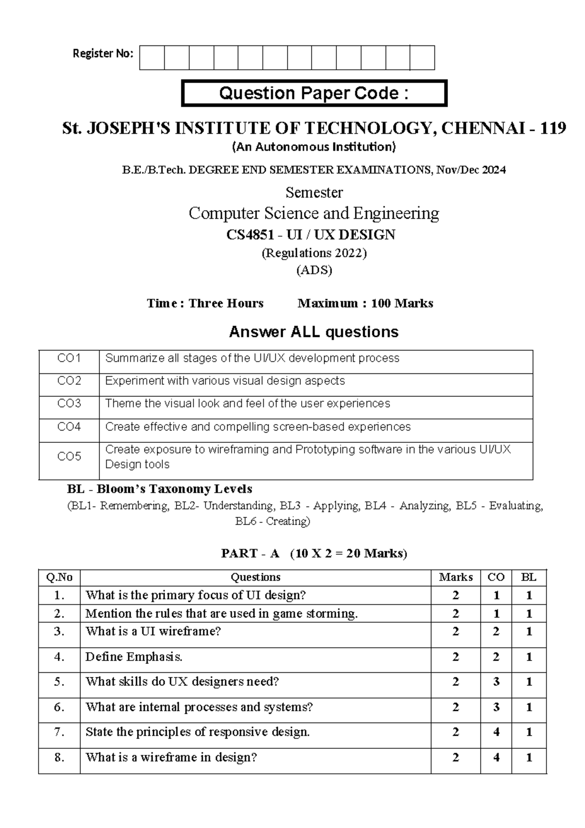 CS4851 - UI UX Design - question paper - Register No: Question Paper ...