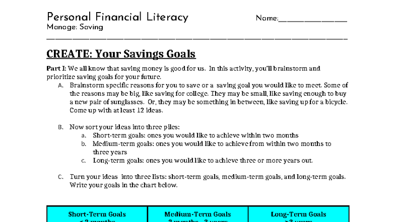 Create Your Savings Goals (Manage Saving) - Personal Finance Guide ...