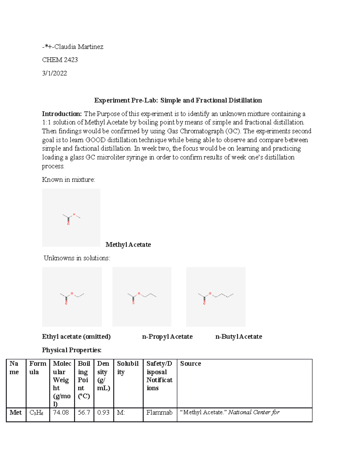 Sample vs. fractional distillation Lab CHEM2423 Claudia Martinez ...