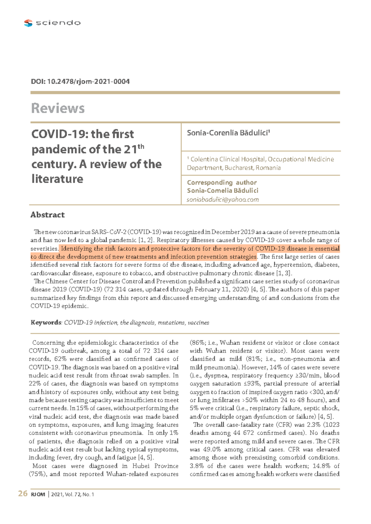 RJOM 2021: COVID-19 - The First Pandemic of the 21st Century Review ...