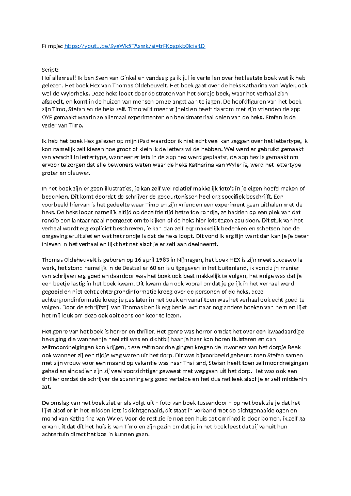 Boekverslag: 'Hex' van Thomas Oldeheuvelt - Analyse & Reflectie - Studeersnel