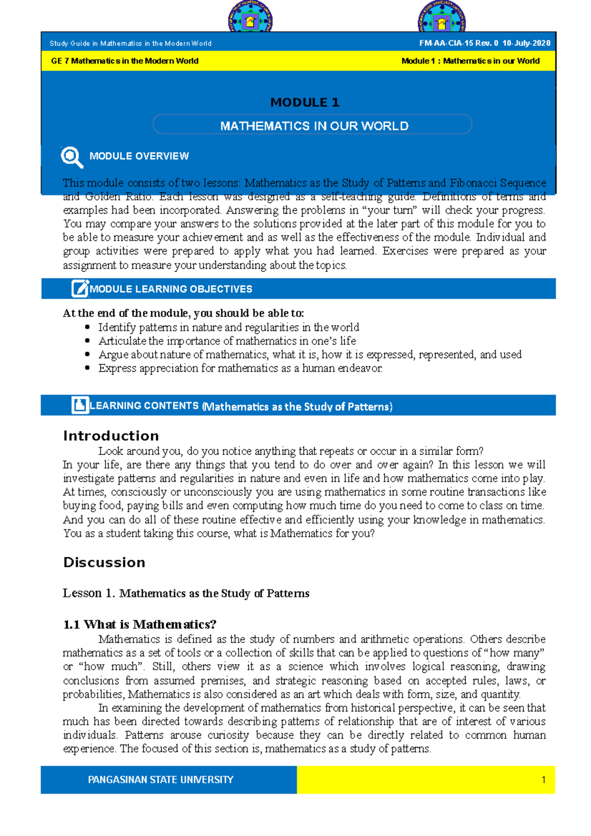 MMWModule- Chapter 1 - Notes - MODULE 1 MODULE OVERVIEW This module ...
