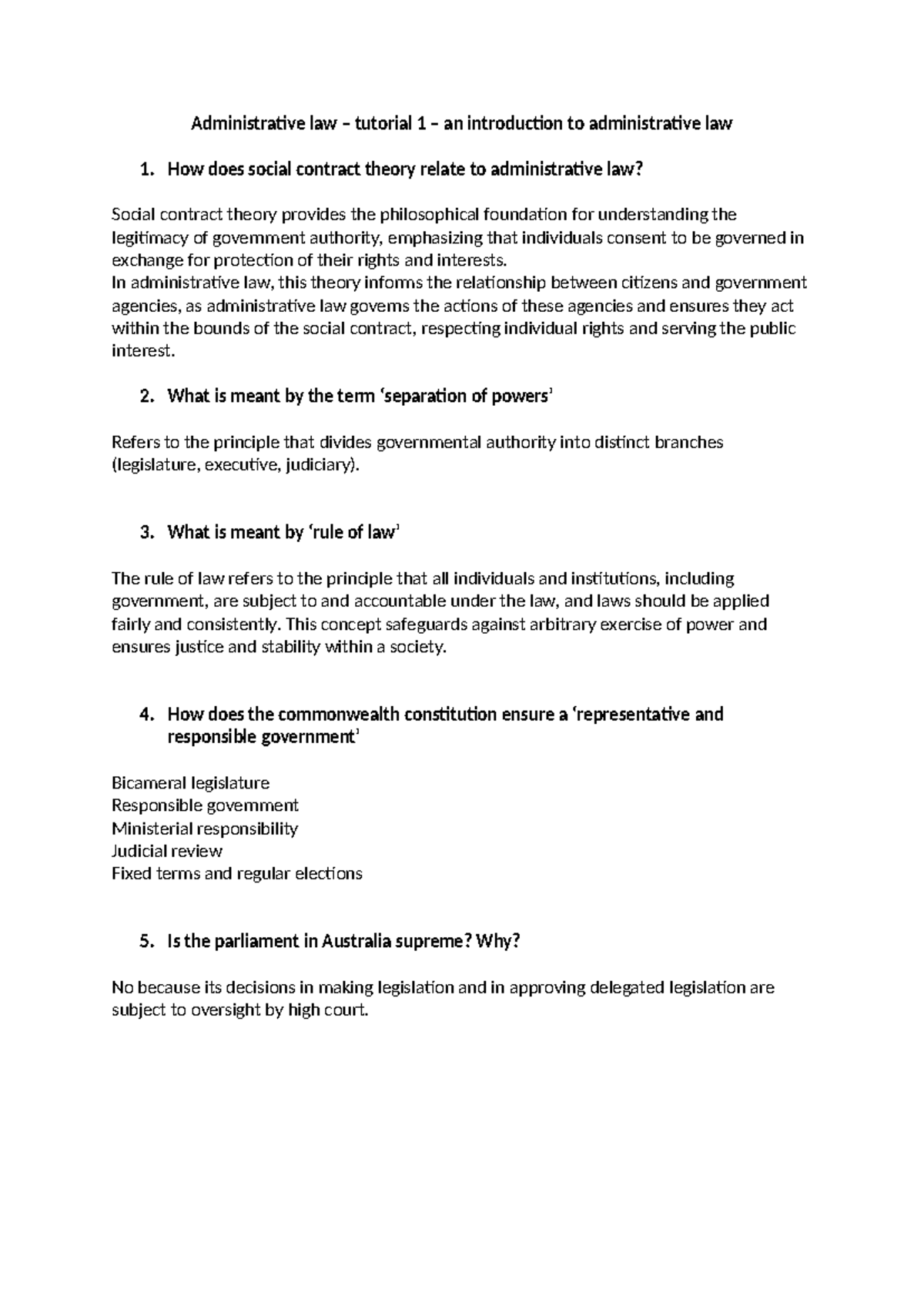 Administrative Law - Tutorial 1: Intro & Key Concepts Explained - Studocu
